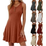 Bxsruta Women Sleeveless Ribbed Knit A Line Mini Dress Casual Crew Neck ...