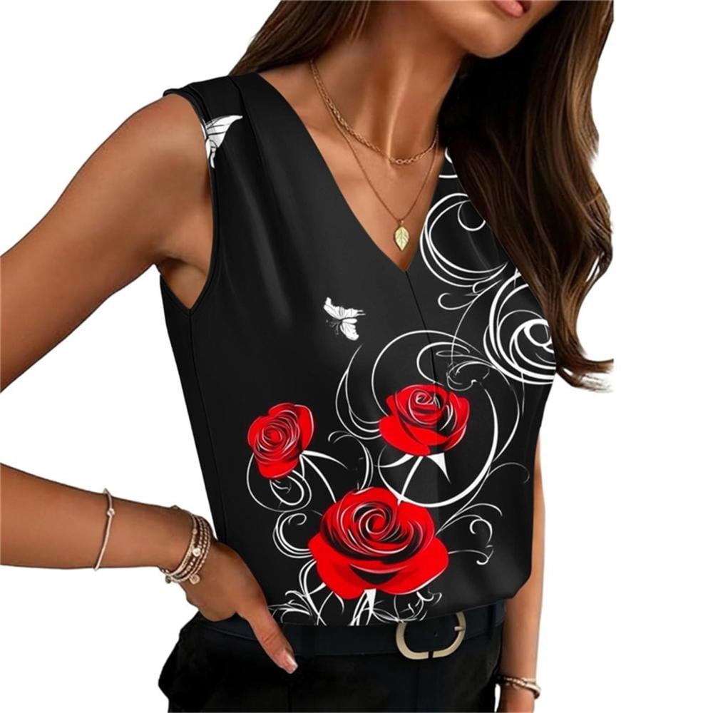 Bxsruta Women Sleeveless V Neck Blouse Pleated Back Casual Tank Top ...