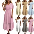 Bxsruta Women Striped V Neck A Line Maxi Dress Casual Short Sleeve ...