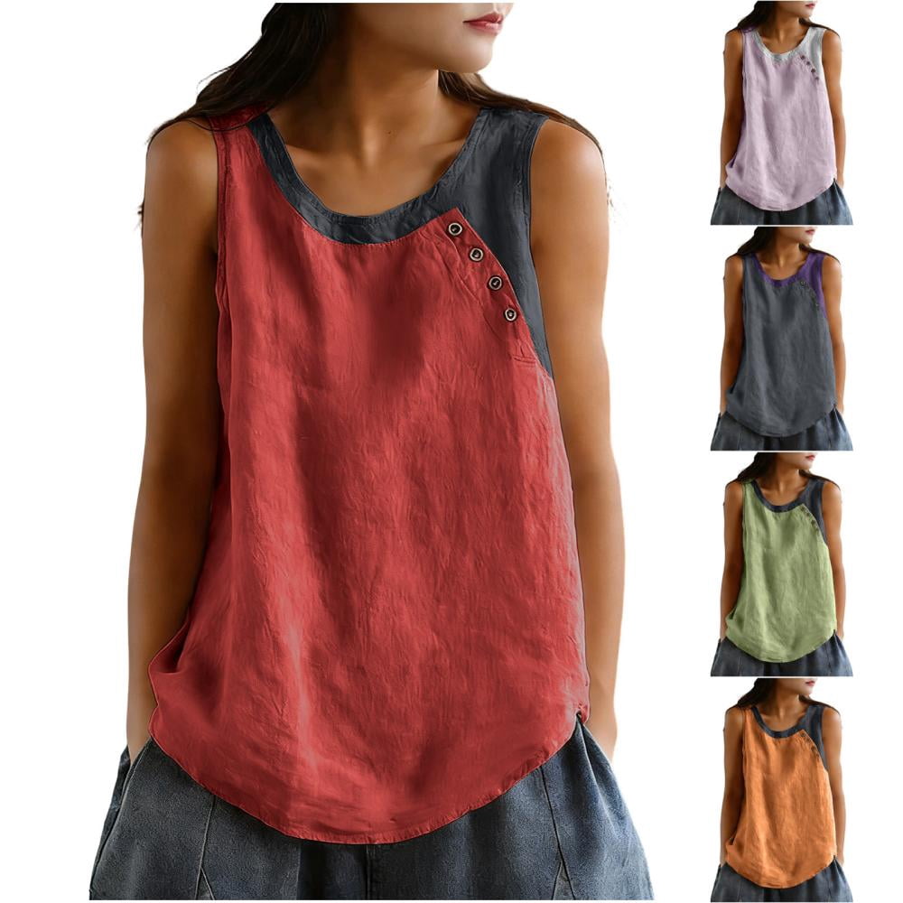 Bxsruta Women's Asymmetrical Button Sleeveless Top, Soft Polyester ...