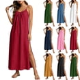 Bxsruta Women's Casual Spaghetti Strap Maxi Dress Loose Side Split ...