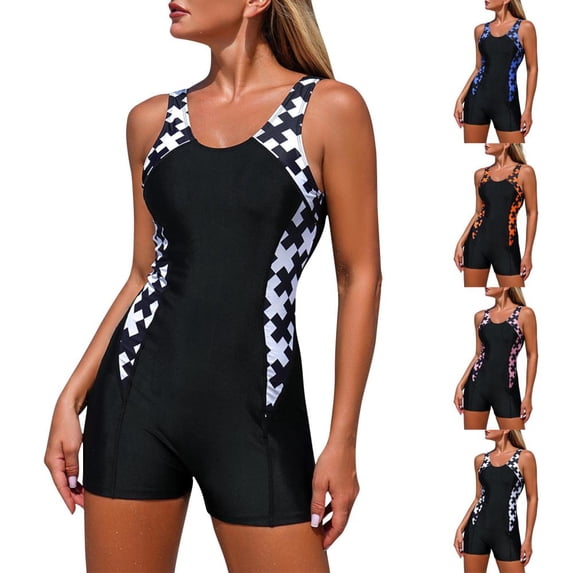 Bxsruta Women's Conservative One Piece Swimsuit Printed Stitched Tummy ...