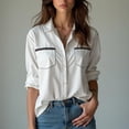Bxsruta Women's Contrast Stitch Button Down Shirt with Dual Pockets ...