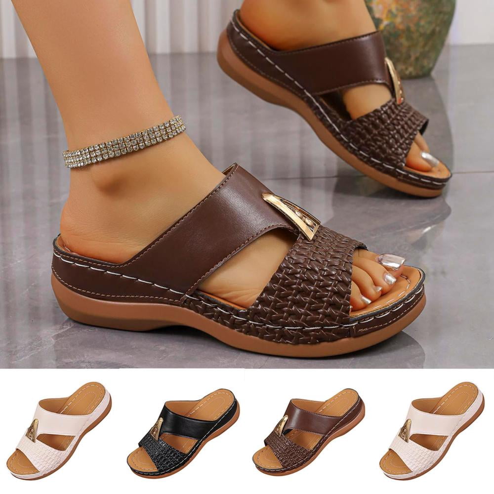 Bxsruta Women's Handcrafted Woven Peep-Toe Wedge Sandals with Contoured ...