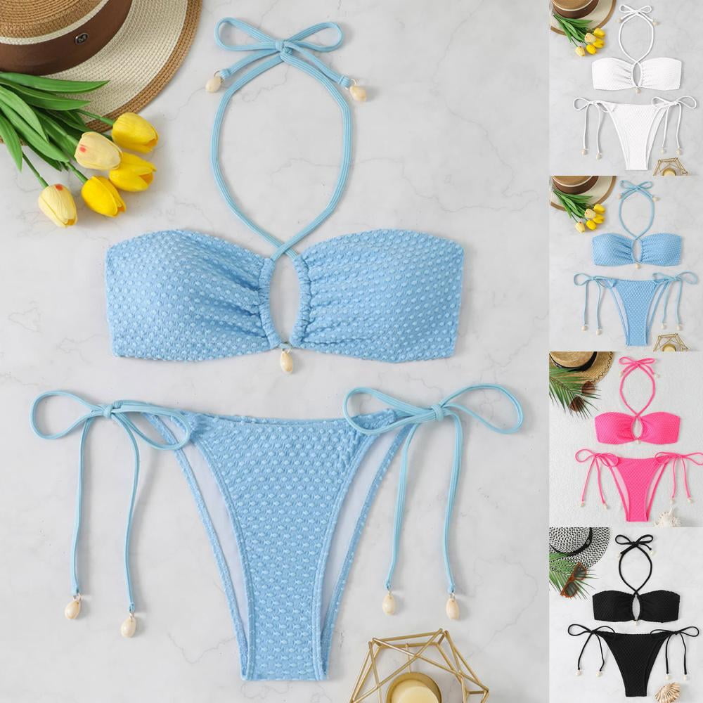 Bxsruta Women's High Waisted Drawstring Bikini Tummy Control Push Up ...