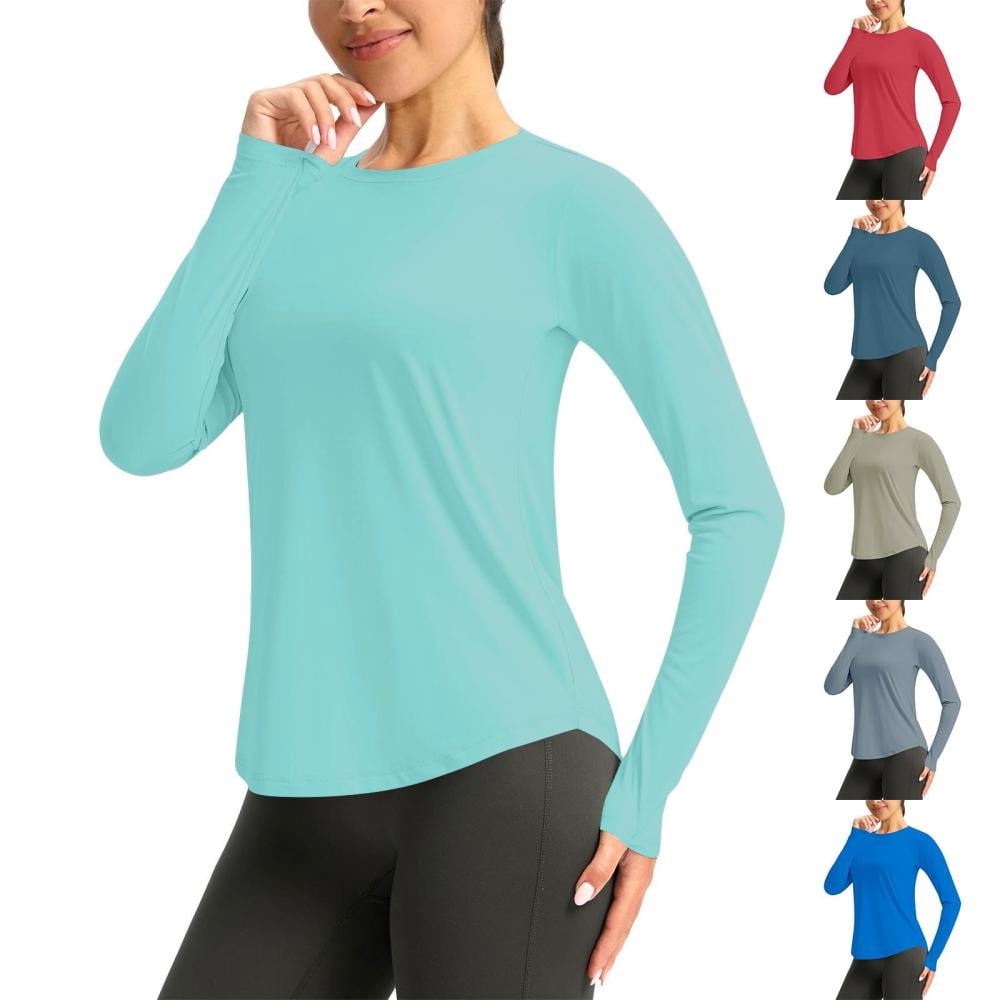 Bxsruta Women's Long Sleeve Crew Neck Athletic Shirt Quick Dry Workout ...