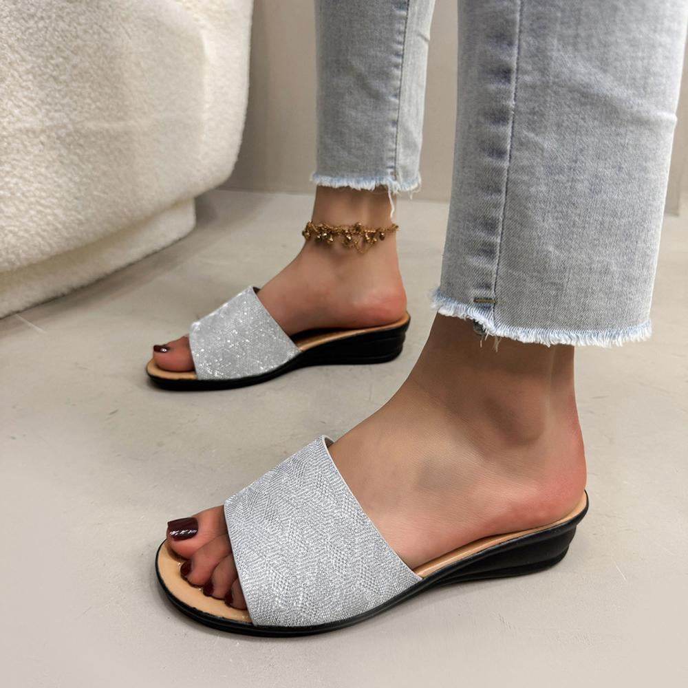 Bxsruta Women's Low Wedge Heel Slide Sandals with Crossed Strap Design ...