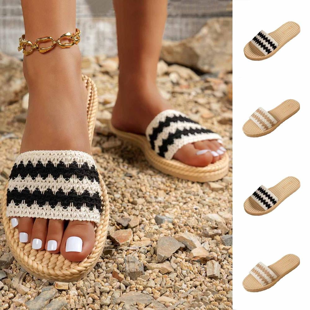Bxsruta Women's Plus Size Boho Woven Slides with Soft Sole for Indoor ...