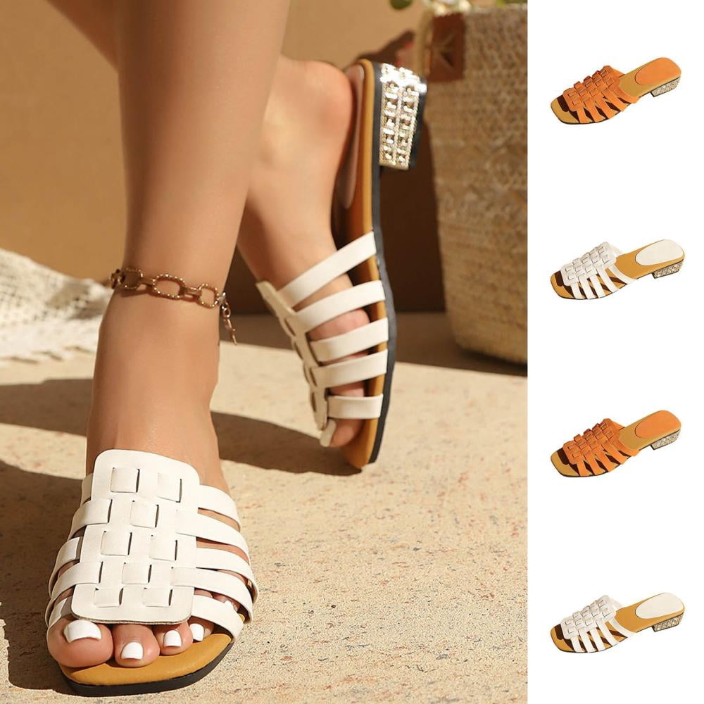 Bxsruta Women's Plus Size Low Heel Backless Mule Slippers Soft Leather ...