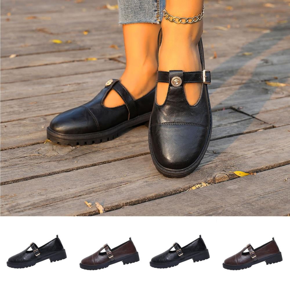 Bxsruta Women's Plus Size Mary Jane Loafers Shoes Genuine Leather ...