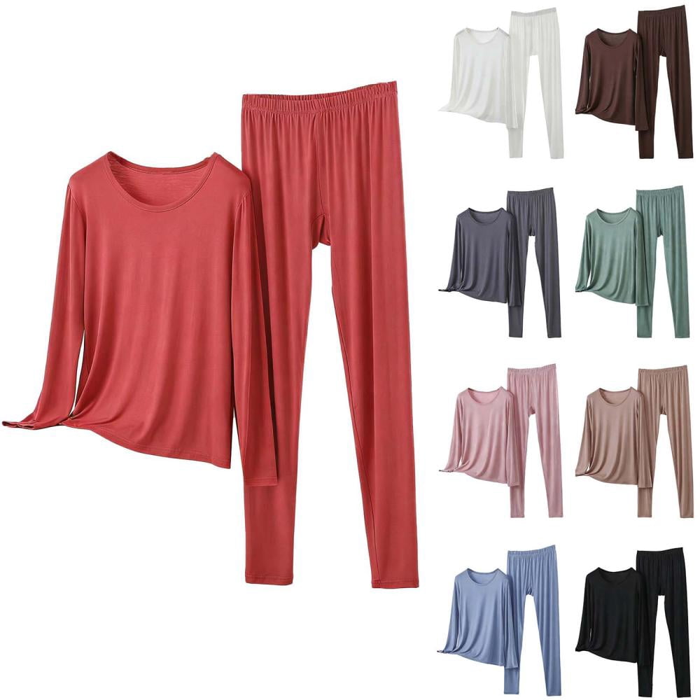 Bxsruta Women's Plus Size Modal Sleepwear Set， Long Sleeve Round-Neck ...