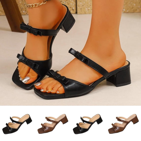 Bxsruta Women's Plus Size Square Toe Mule Sandals with Bow Detail Mid ...