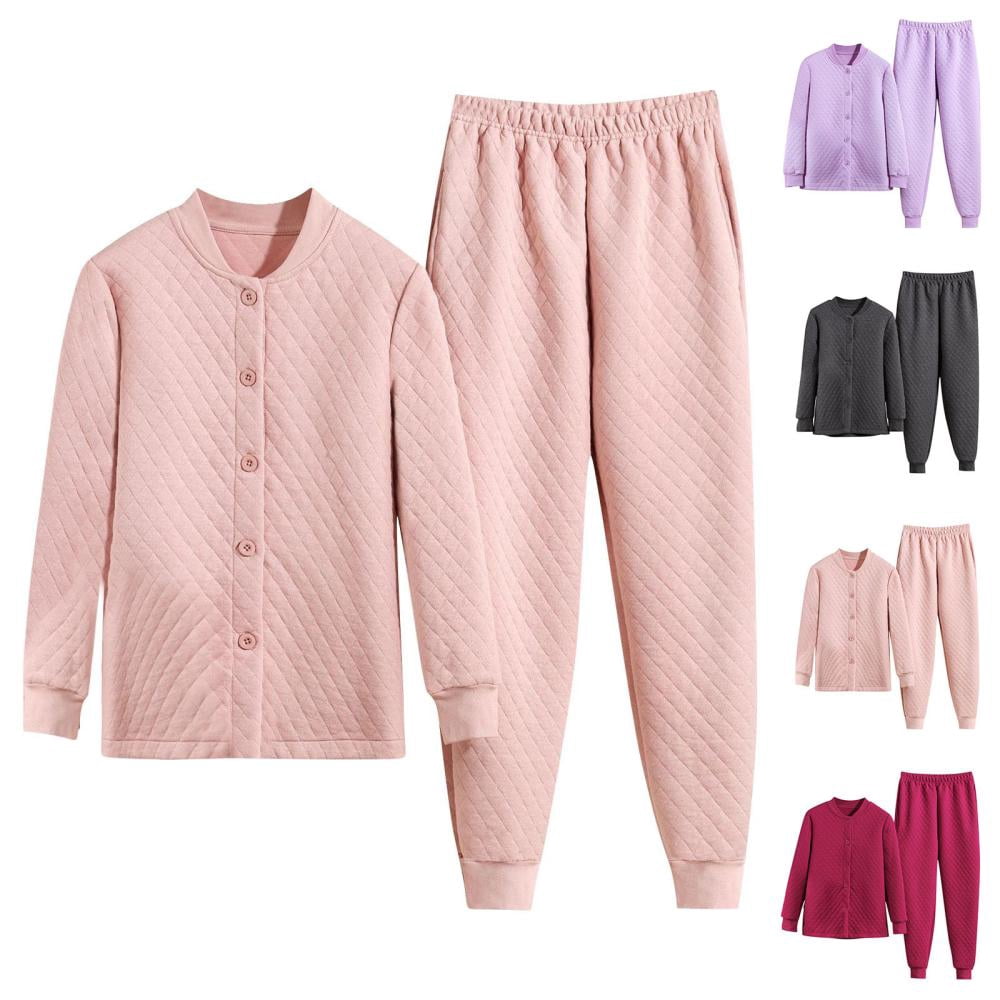 Bxsruta Women's Plus Size Winter Padded Pajama Set Soft Warm for Home ...