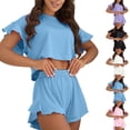 Bxsruta Women's Ribbed Knit Two Piece Outfit Ruffle Short Sleeve Crop ...