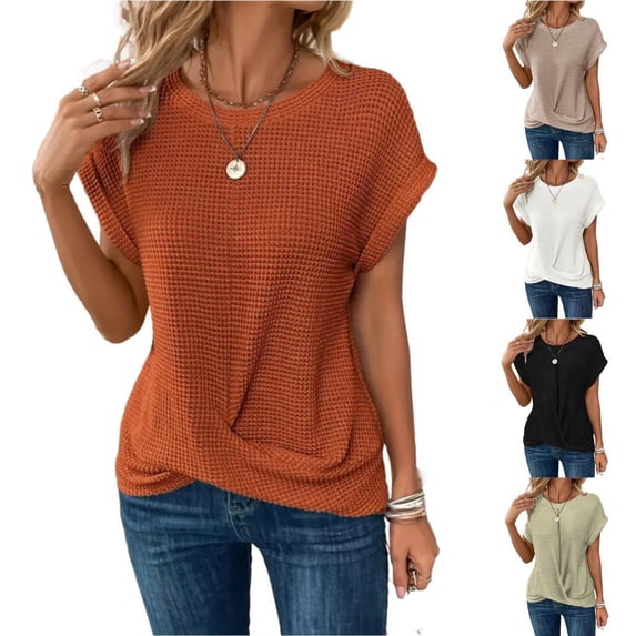 Bxsruta Women's Side Twist Top Waffle Knit Loose Fit Casual Shirt ...
