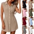 Bxsruta Women's Sleeveless Button Down Shirt Dress Collared Mini A Line ...