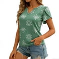 Bxsruta Women's Snowflake Print Notched V Neck Short Sleeve Loose Fit ...