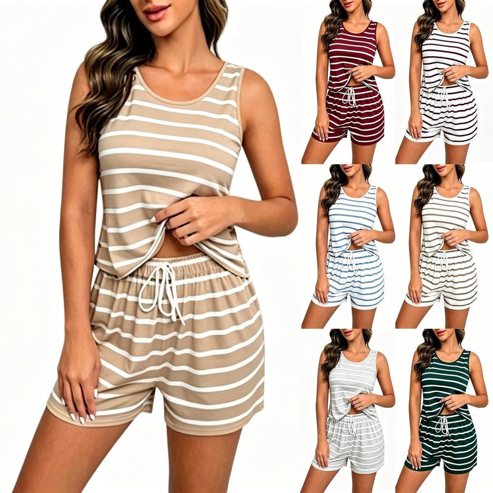 Bxsruta Women's Striped Sleeveless Tank Top and Shorts Loungewear Set ...