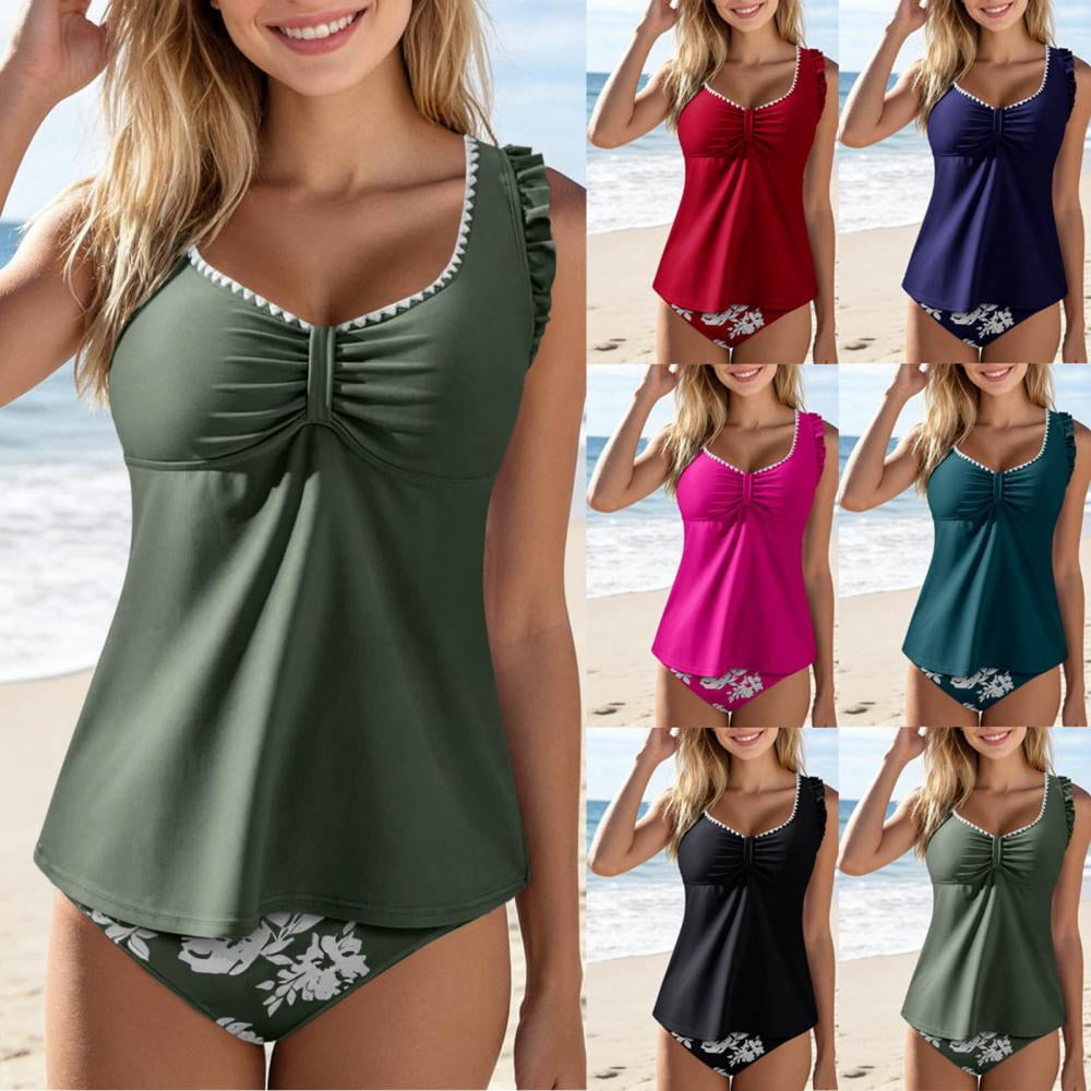 Bxsruta Women's Wirefree Tankini Set with Removable Padded Bra, Loose ...