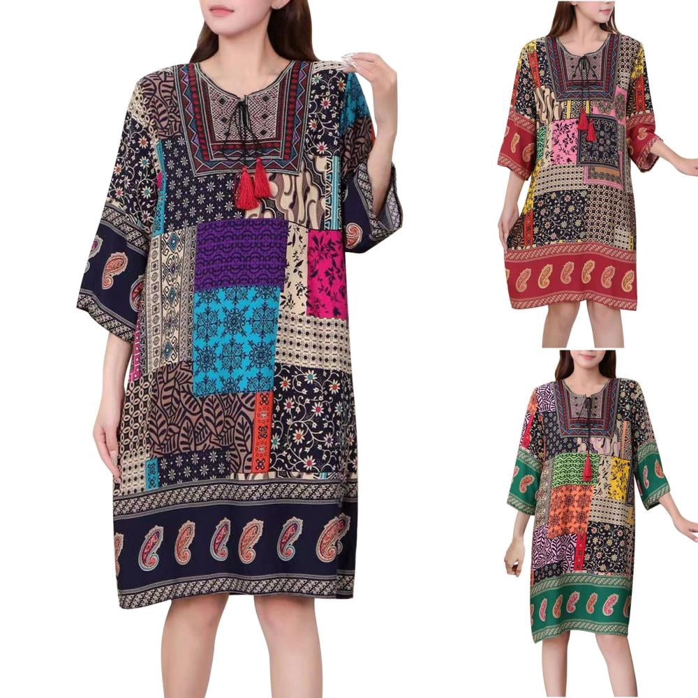 Bxsruta Womens Casual Loose V Neck Maxi Dress Summer Beach Vacation ...