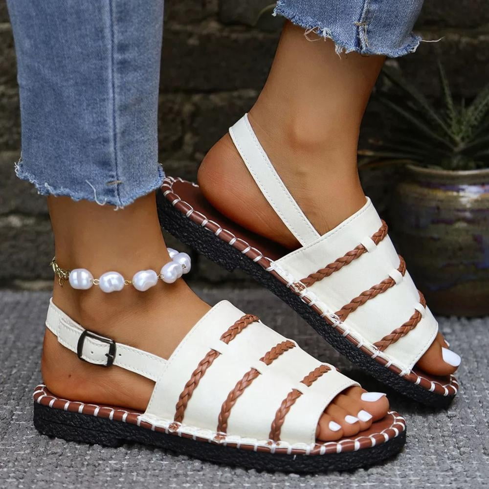 Bxsruta Woven Strap Bohemian Sandals, Adjustable Ankle Closure Flat ...