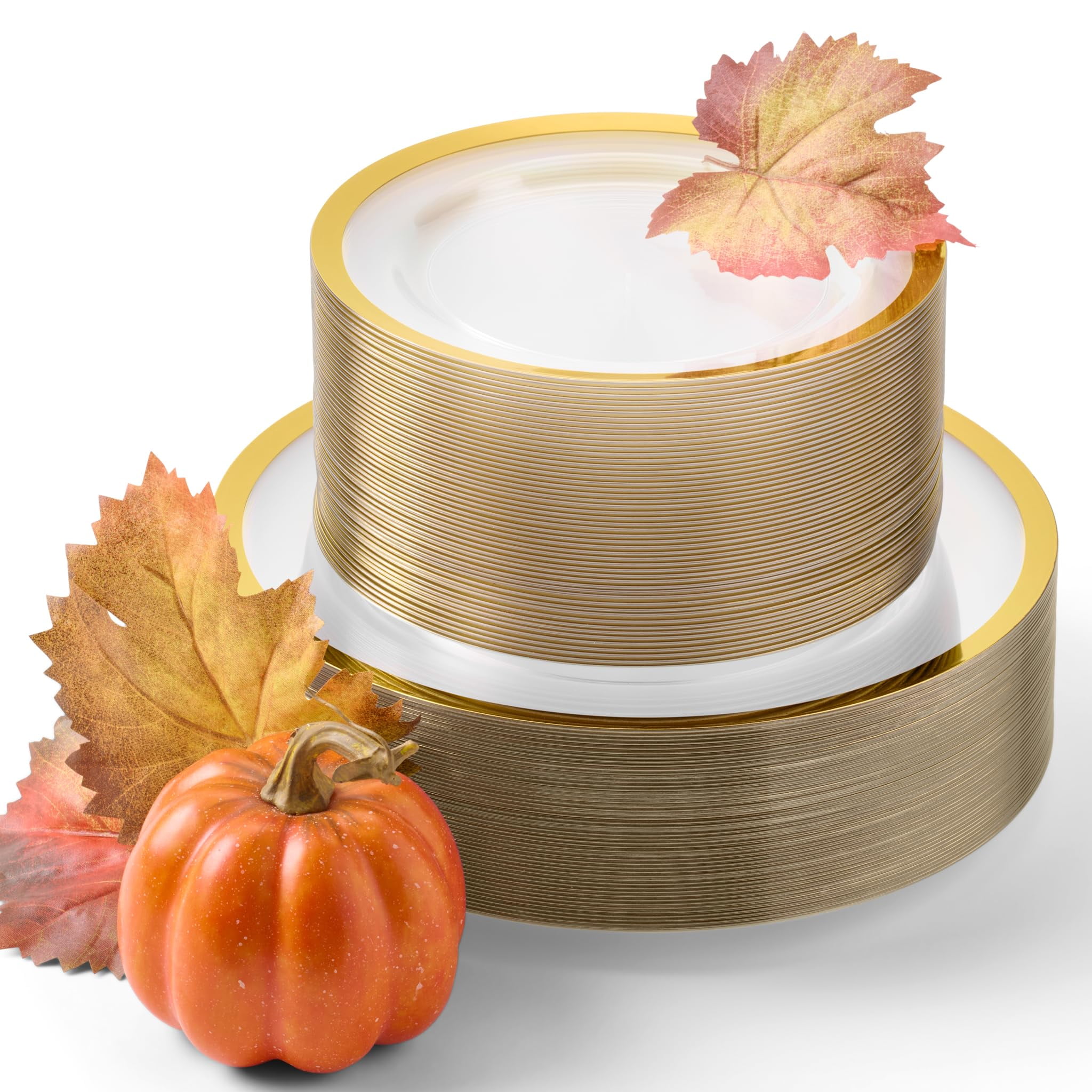 By Madee HEAVYWEIGHT 100 OIF8 Pcs Clear and Gold Plates for Party | 50 ...