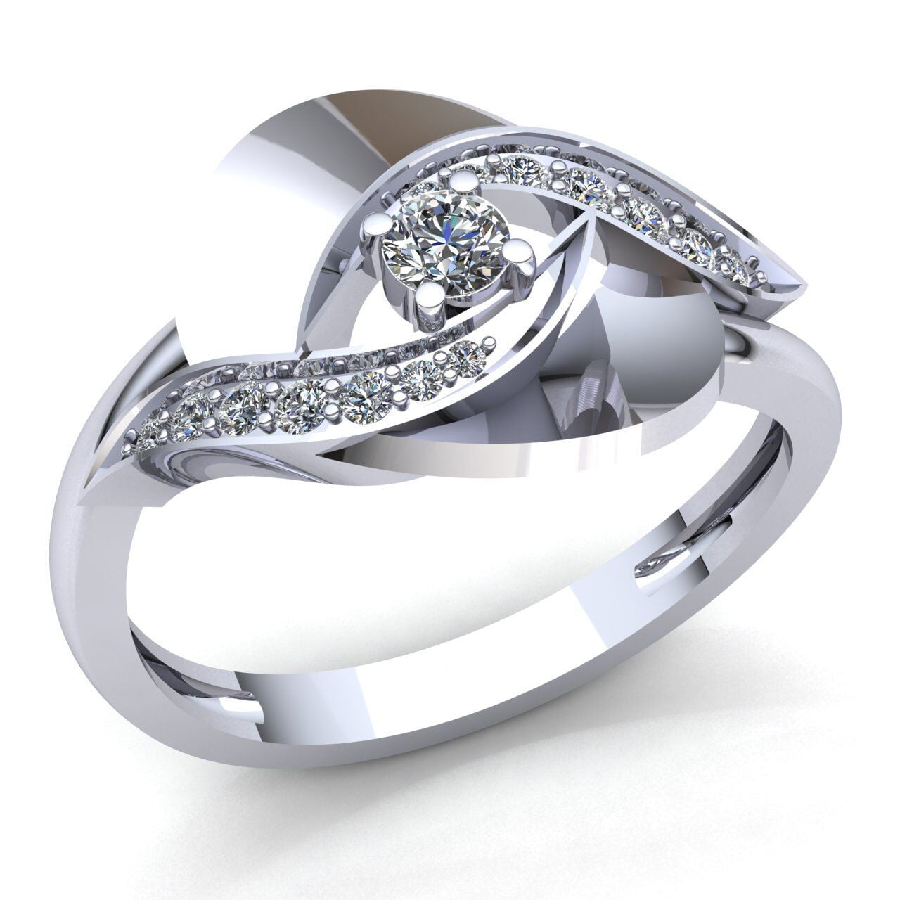 By Pass Eye Shape Women's Engagament Ring 1.9 Ct Diamond 14K White Gold ...
