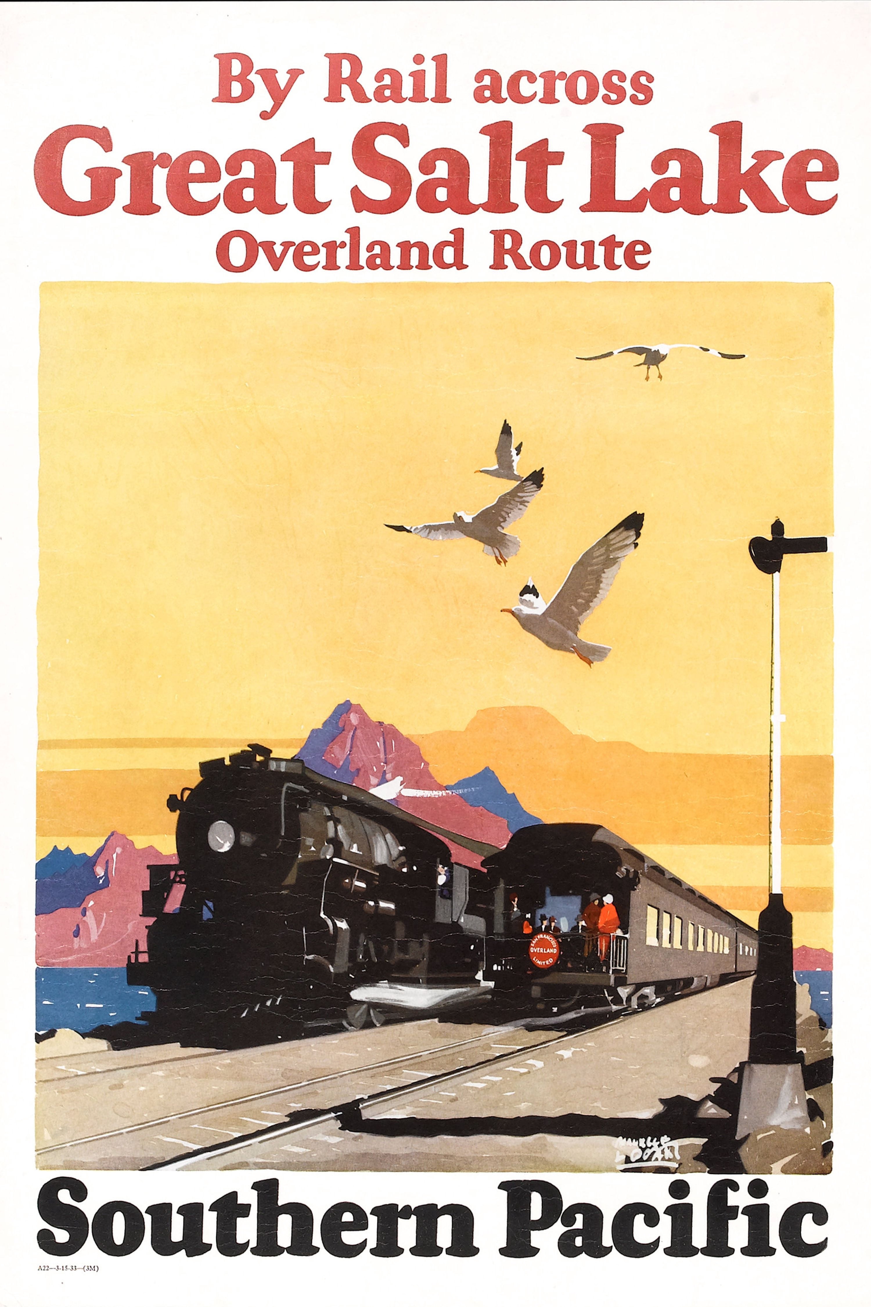 By Rail Across the Great Salt Lake Train art Railaord Travel Poster ...