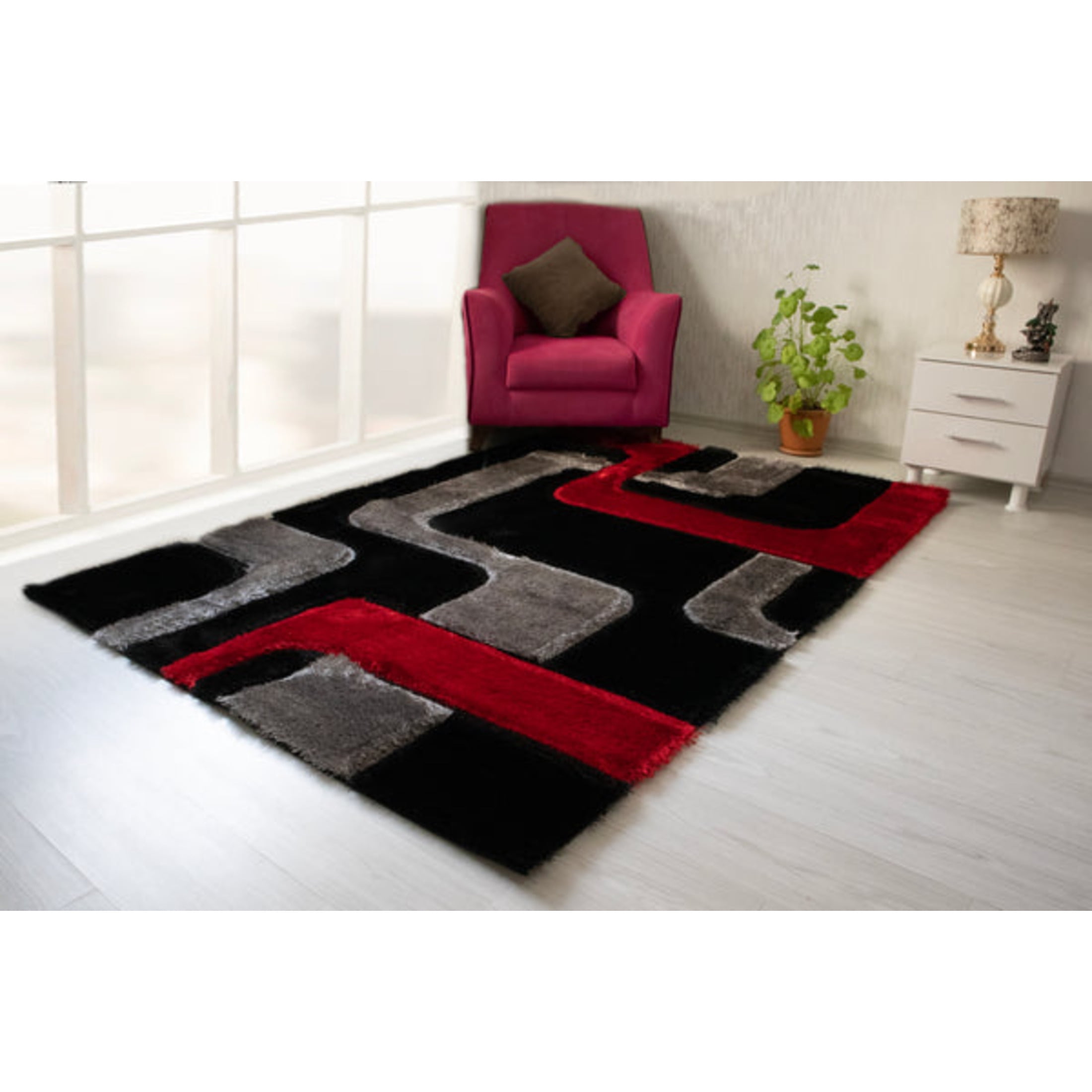 By Rugaro 3d Shaggy Red-black Area Rug - 3d199 - Walmart.com