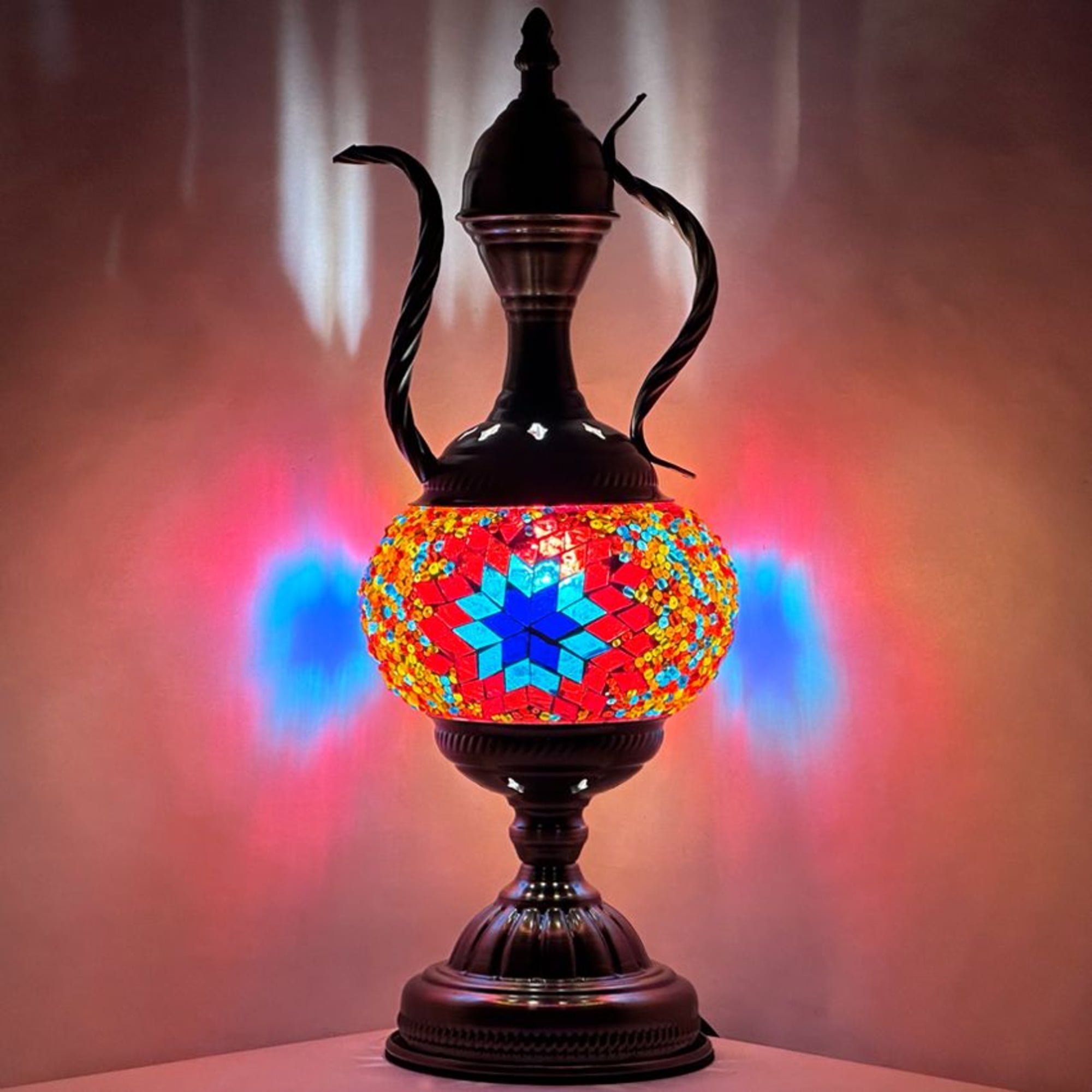 By Rugaro Hot Red Flower Mosaic Vintage Lamp with Pitcher Design ...