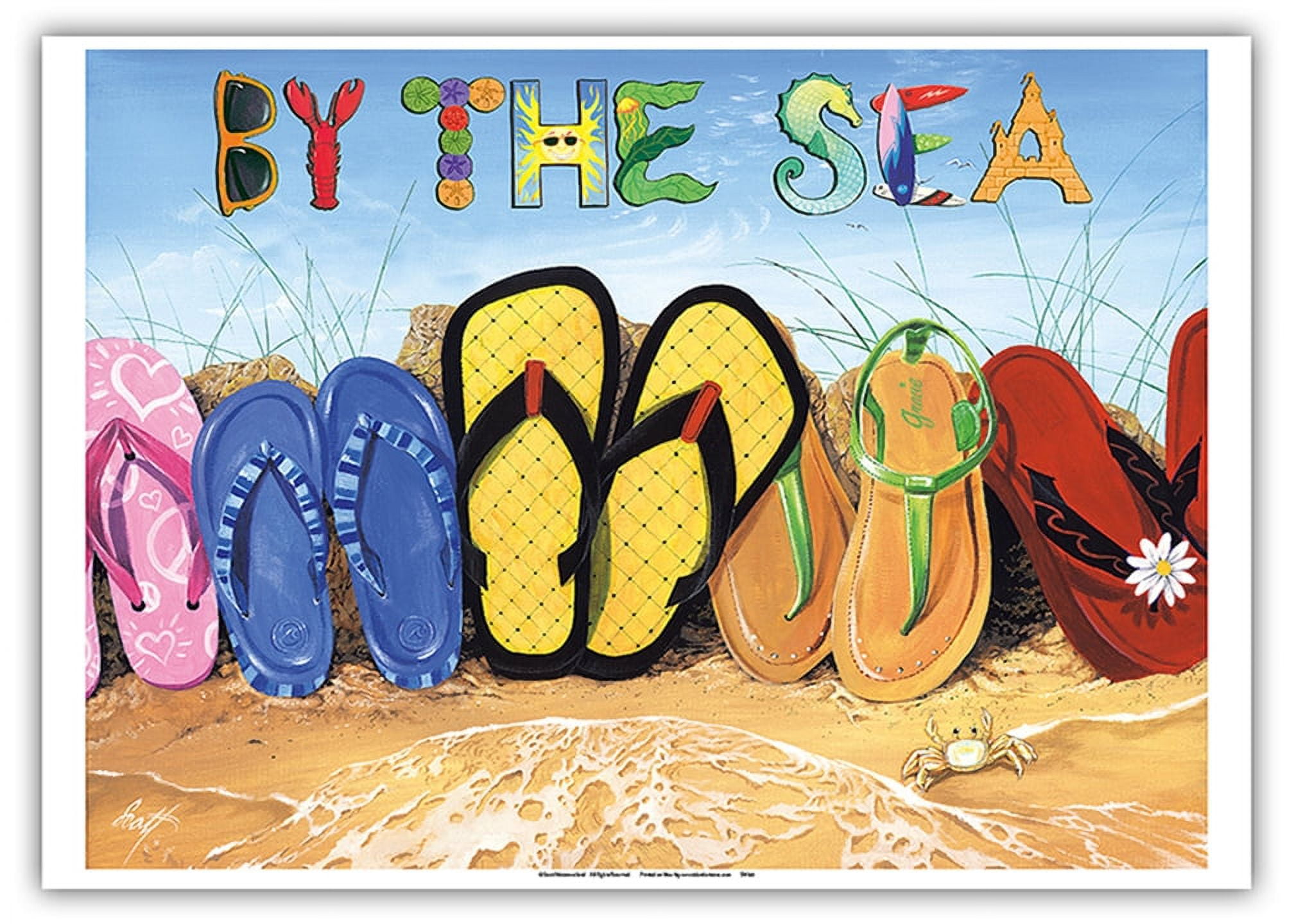 By the Sea - Beach Flip Flops - From an Original Color Painting by ...