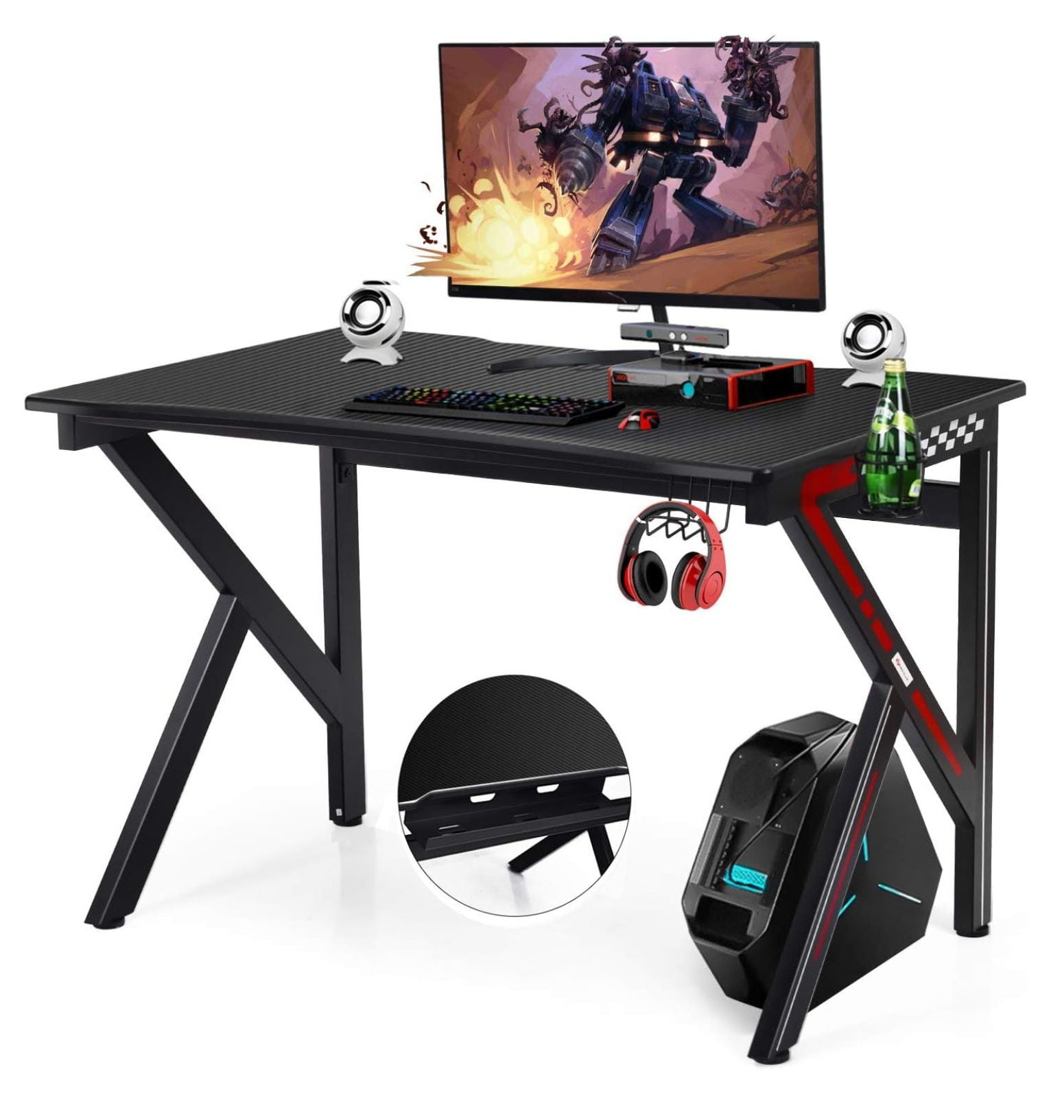 ByEUcuk Gaming Desk 45” - Computer Desk with Cup Holder Headphone Hook ...