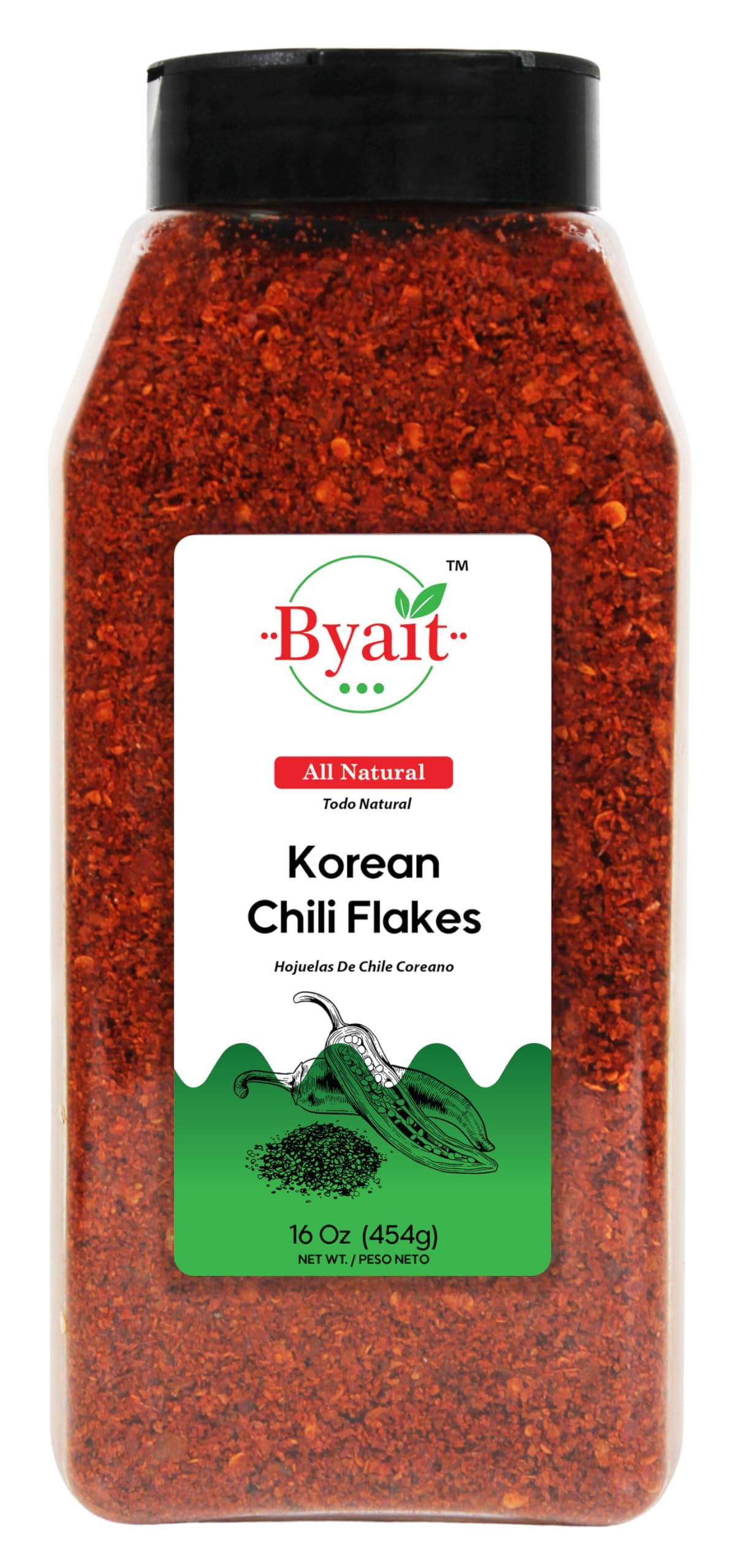 Byait Gochugaru Korean Chili MSF2 Flakes 16 Oz (1 LB), Medium Hot, 100% Pure Red Chili Pepper ...