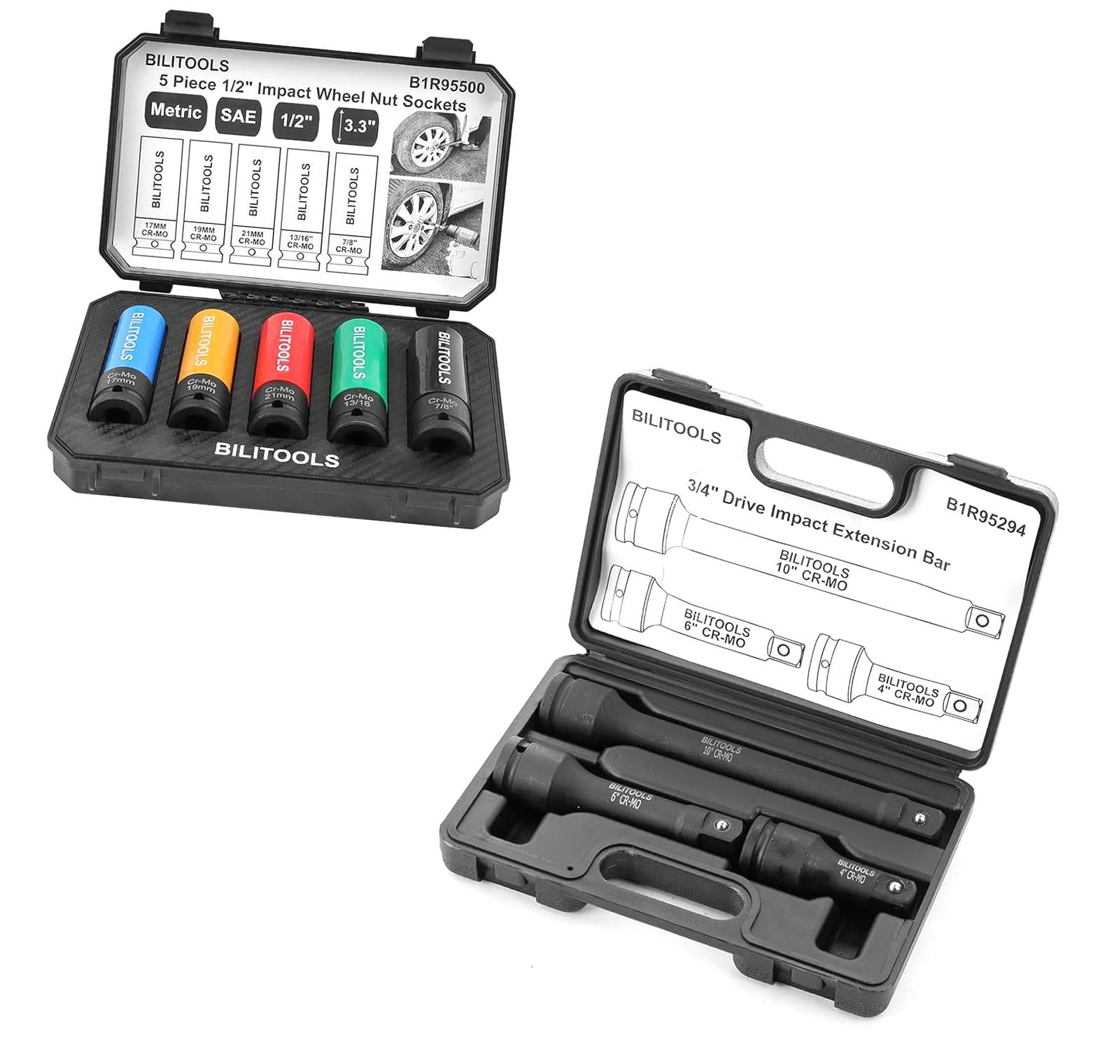 Bybiment 1/2 Inch Drive Impact Lug Nut Socket Set & 3/4 Inch Drive ...