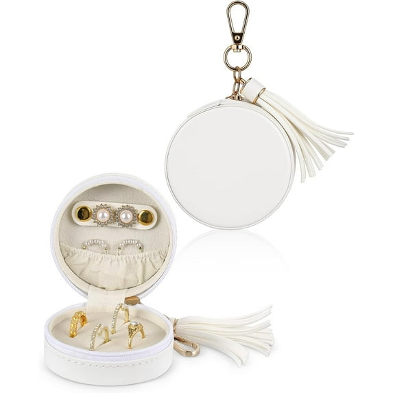 Bybiment 1 Pcs White Jewelry Holder Box with Keychain Small Travel ...