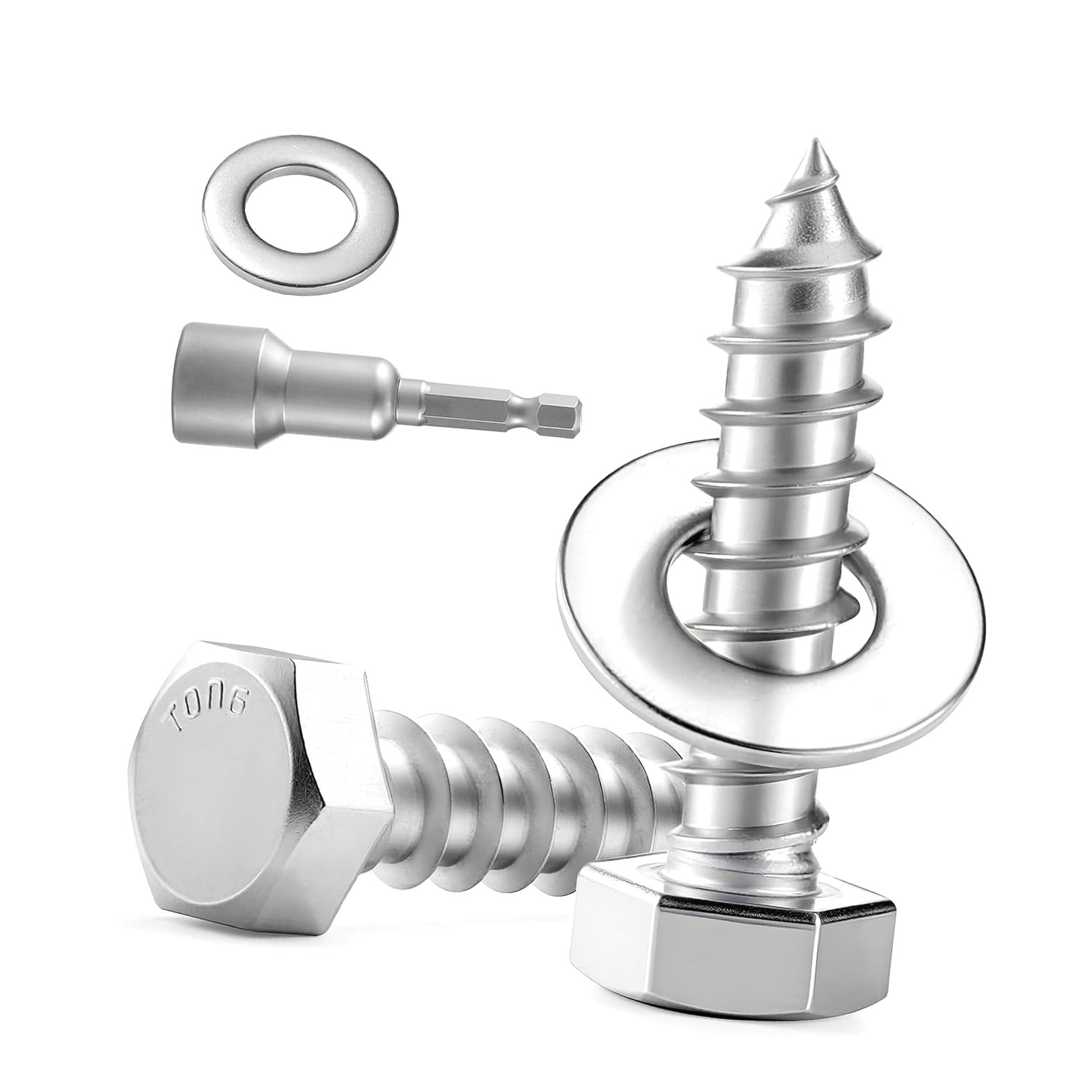 Bybiment 10 Sets 3/8" 2" Hex Lag Screws Bolts with Flat Washers 304 ...