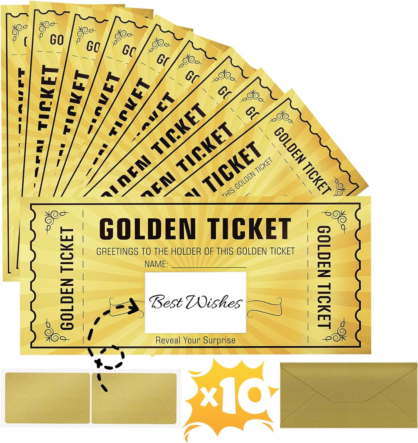 Bybiment 10 Sets Golden Ticket with Envelope, Christmas Scratch Card ...