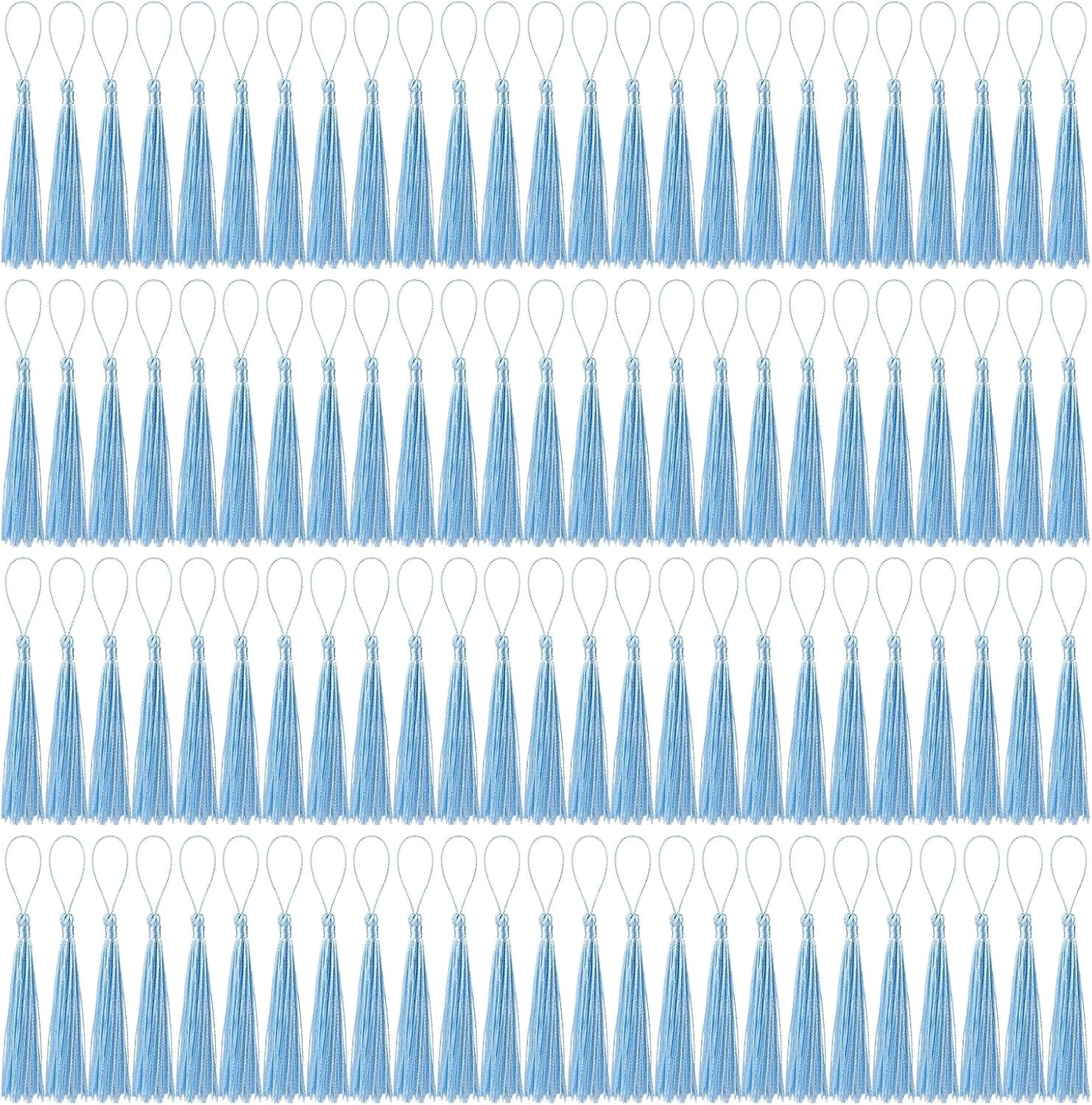 Bybiment 100 Pcs Bookmark Tassels Bulk Light Blue Soft Craft Silky ...
