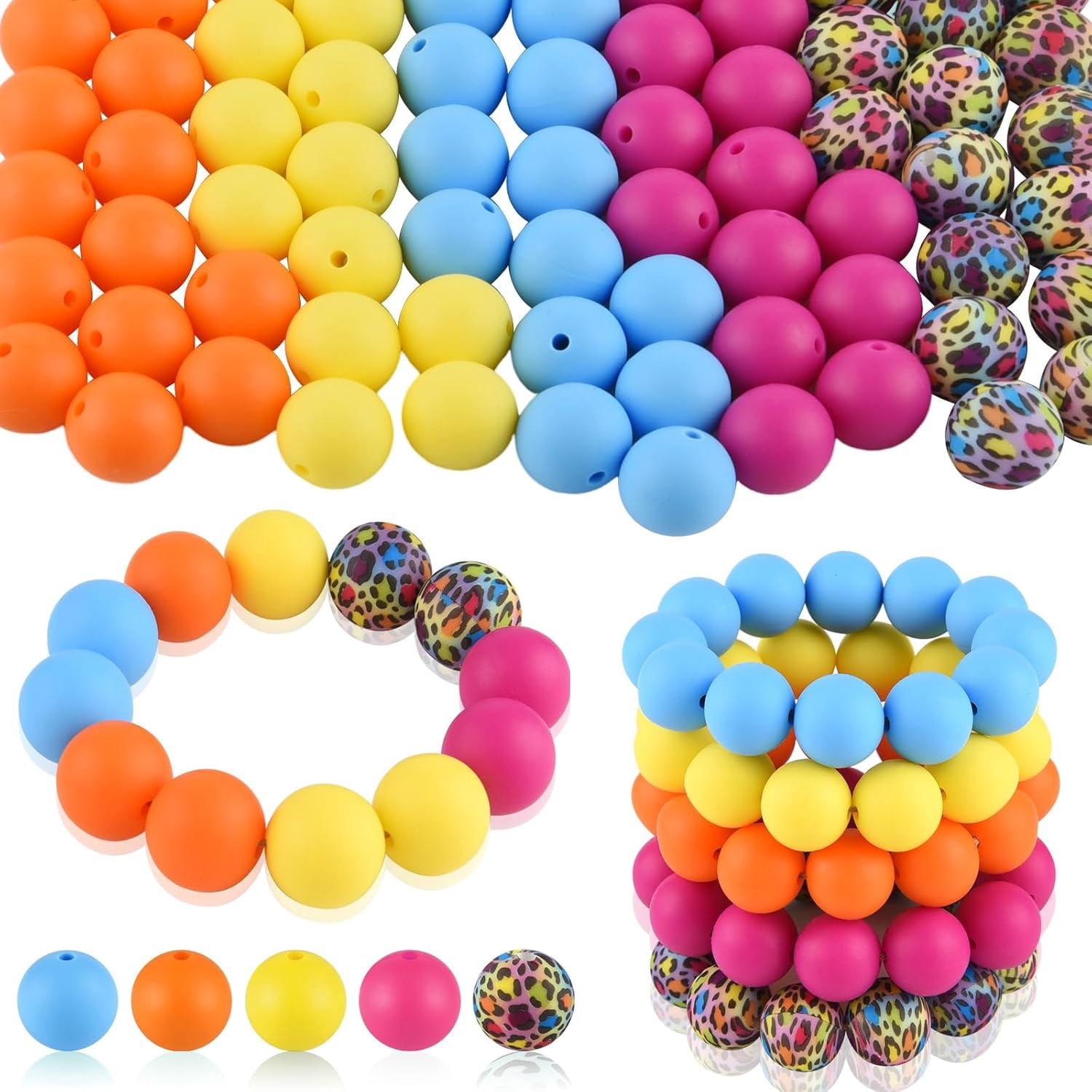 Bybiment 100 Pieces 15mm Beads for Keychain Crafting, Blue Hot-Yellow ...