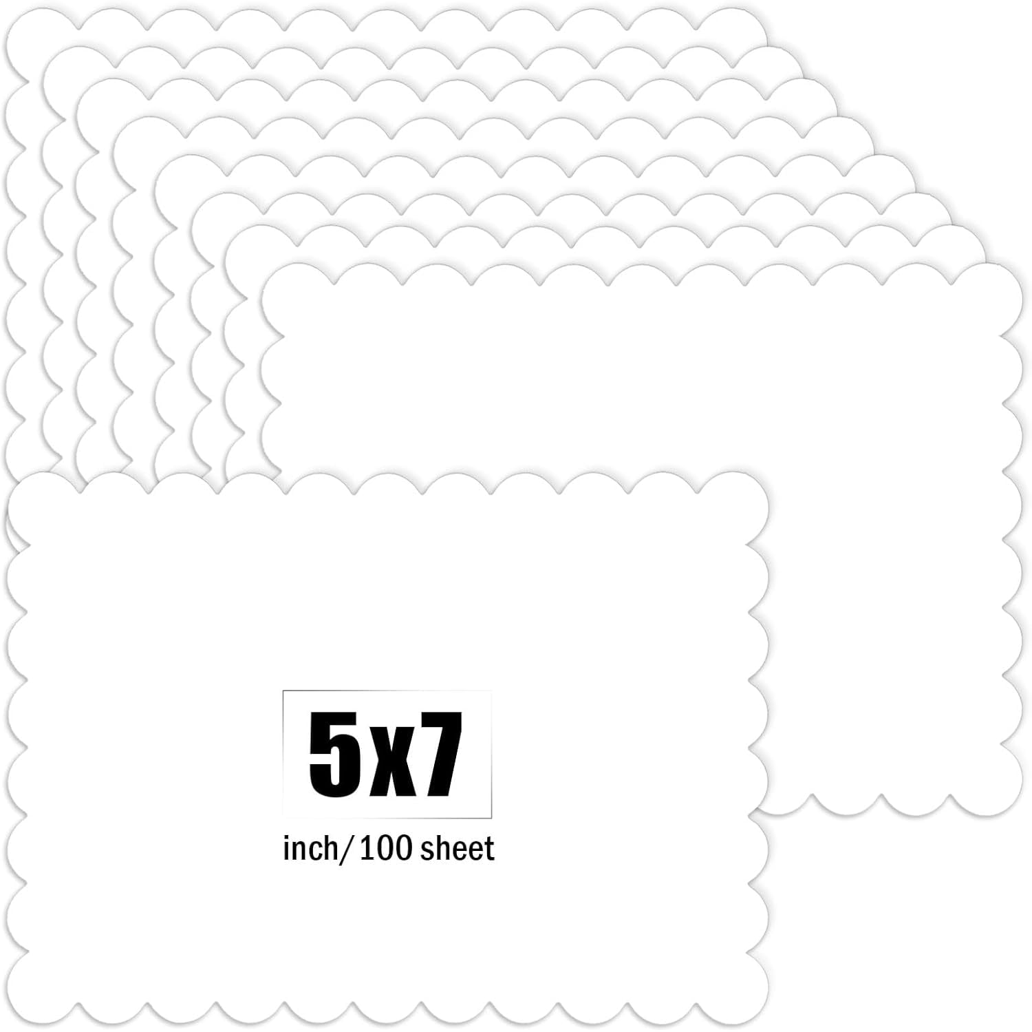 Bybiment 100 Pieces White Scalloped Cardstocks 5" 7" Rectangle ...