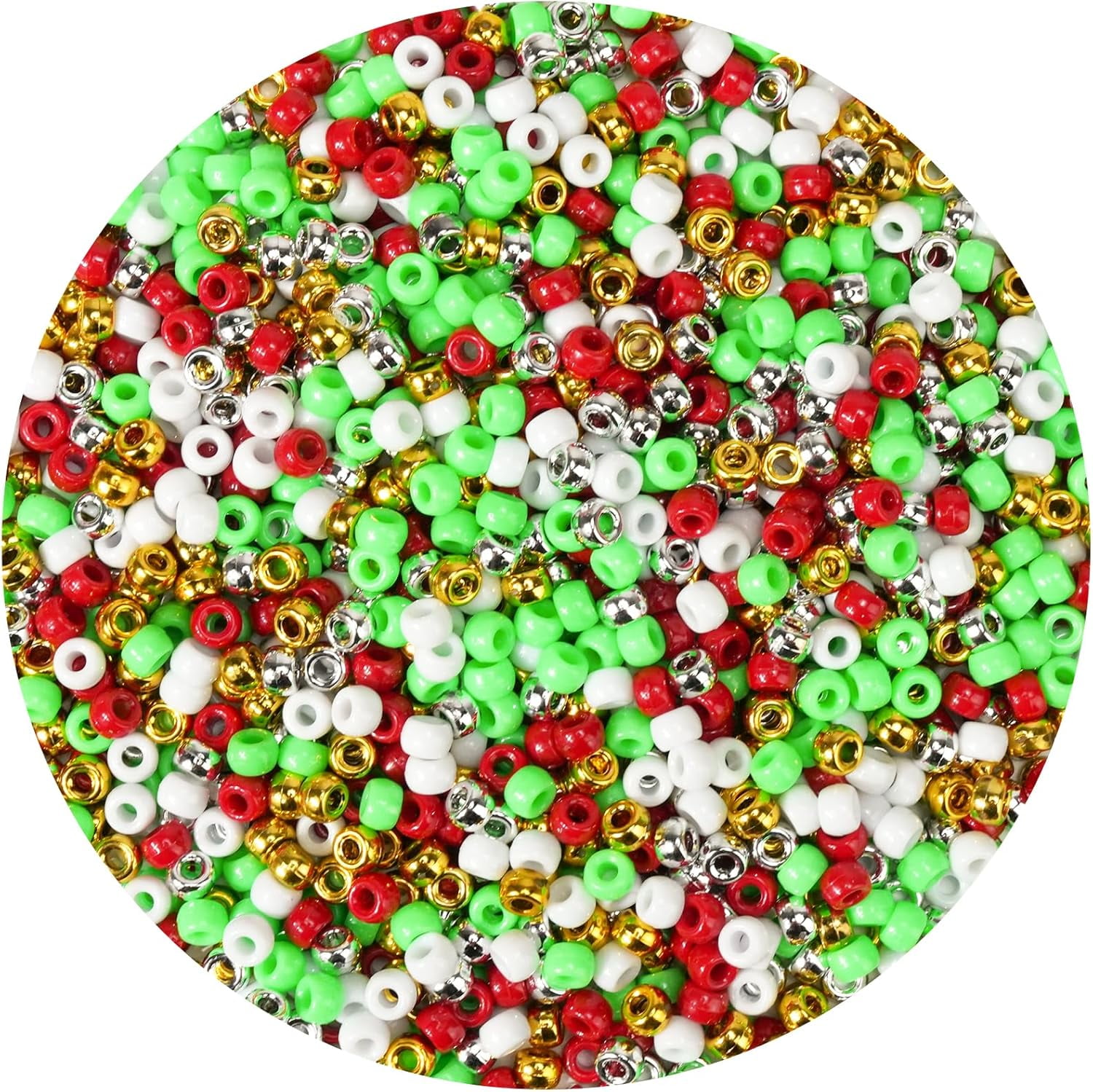 Bybiment 1000PCS Christmas Beads Bulk – 6x9mm Red White Silver Kandi ...