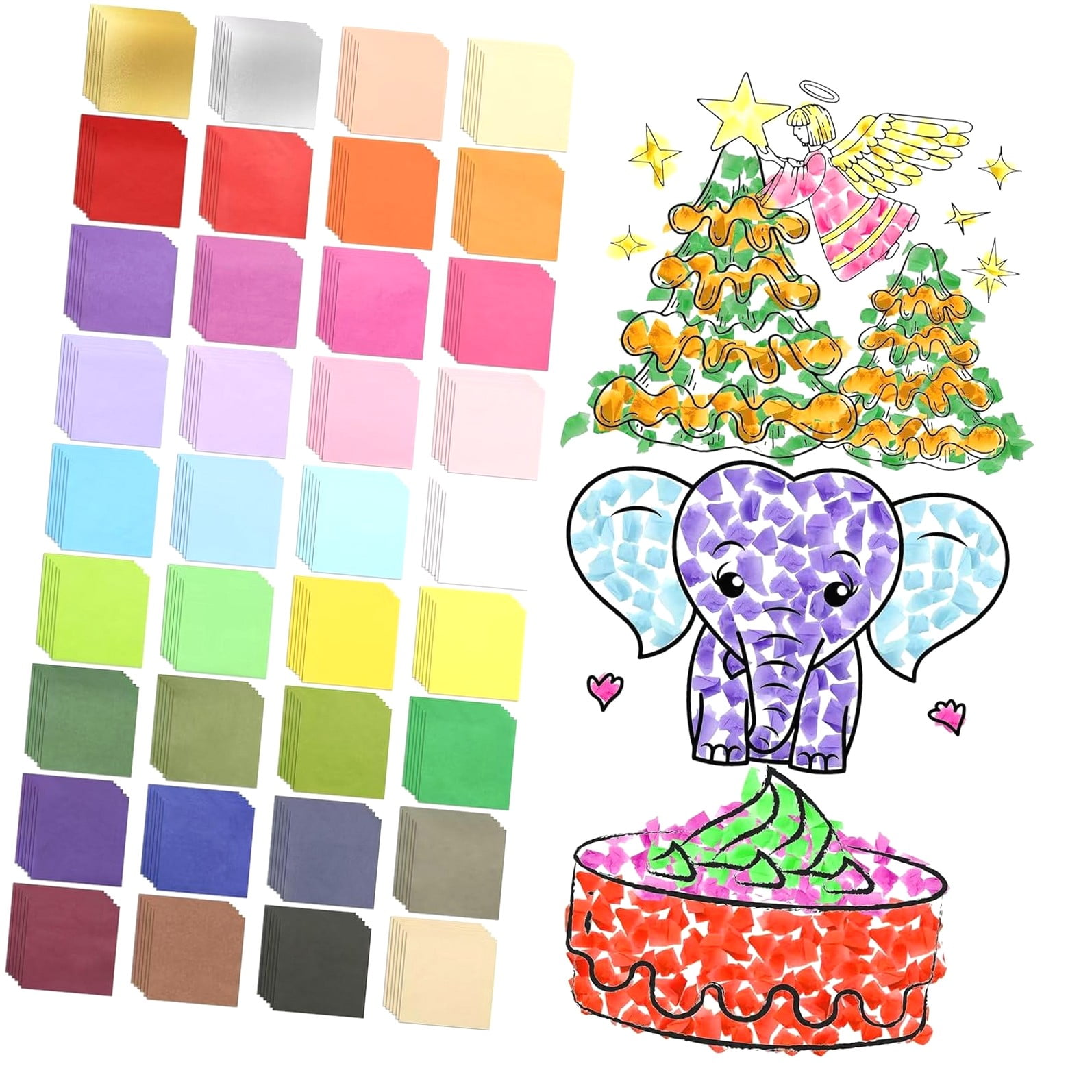 Bybiment 10800 Pieces 1-Inch Tissue Paper Squares, 36 Assorted Colors ...