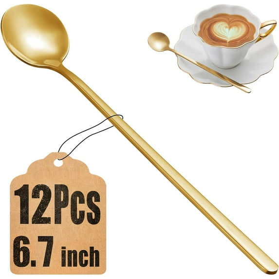 Bybiment 12 Pcs Coffee Spoons Set, 6.7" Tea Spoons Long Handle, Small ...