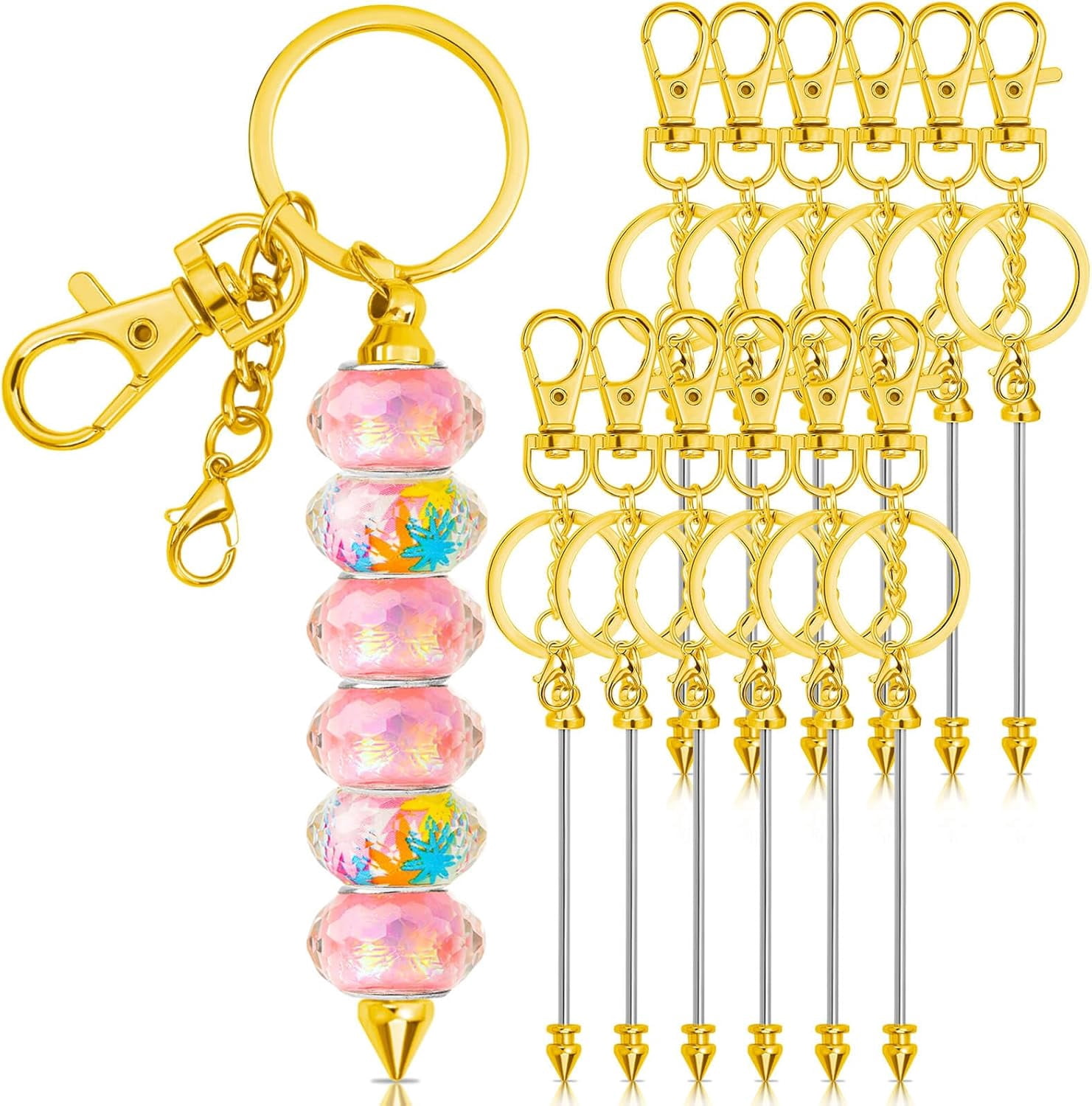 Bybiment 12 Pieces Beadable Keychain Blanks, Bead Keychain Components ...