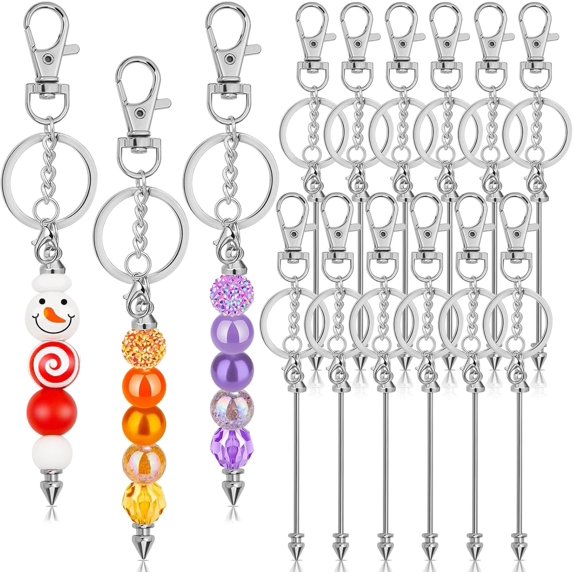 Bybiment 12 Pieces Beadable Keychain Blanks, Silver Bead Keychain Item ...