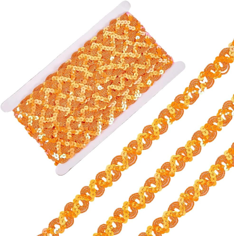 Bybiment 12 Yards Orange Sequin Flat Sequins Strip Rick Rack Woven Braid Trimming Metallic ...