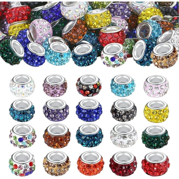 Bybiment 120 Pieces Large Hole Beads Rhinestone European Beads for ...