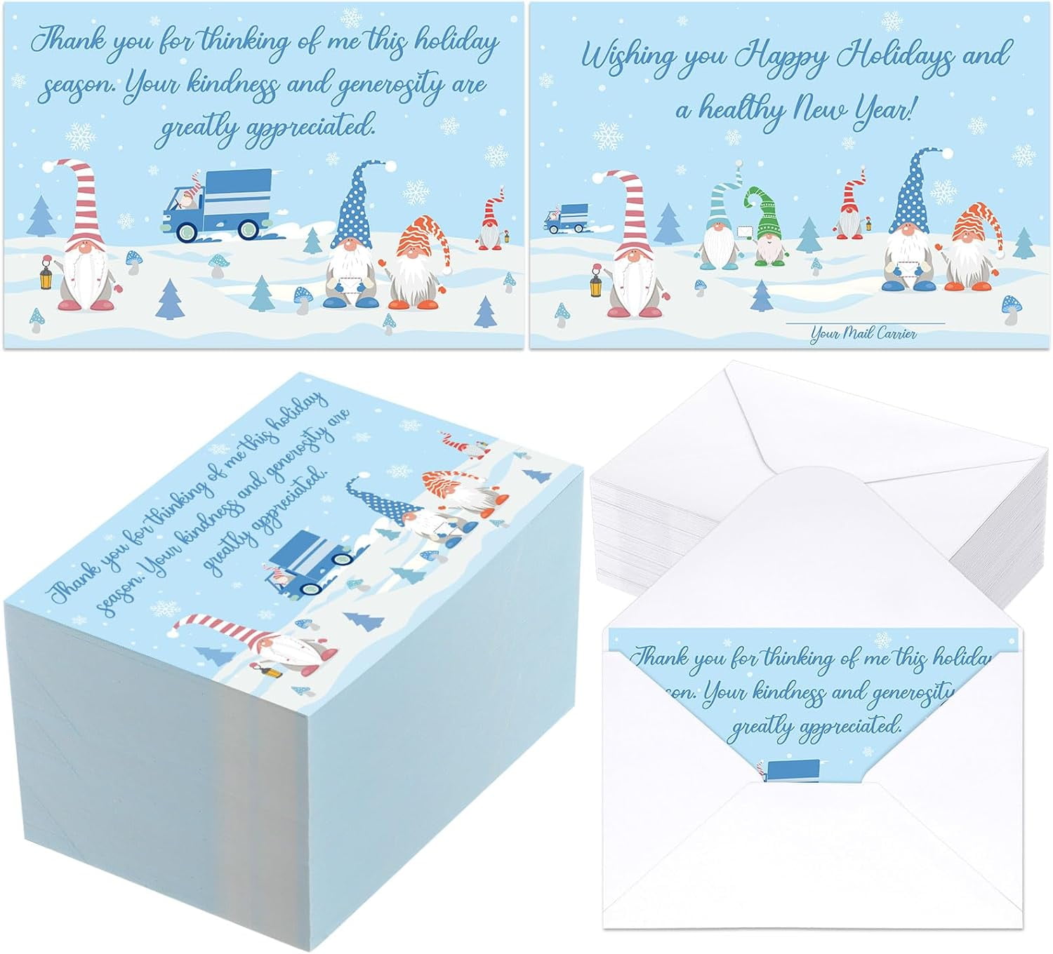 Bybiment 120 Sets Christmas Mail Thank You Postcard Gnome Scene 4x6 ...