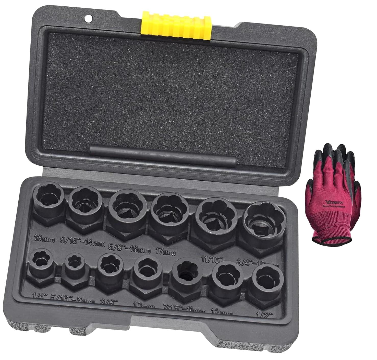 Bybiment 14 Piece Bolt Nut Extractor Kit with Knockout, 3/8" Drive ...