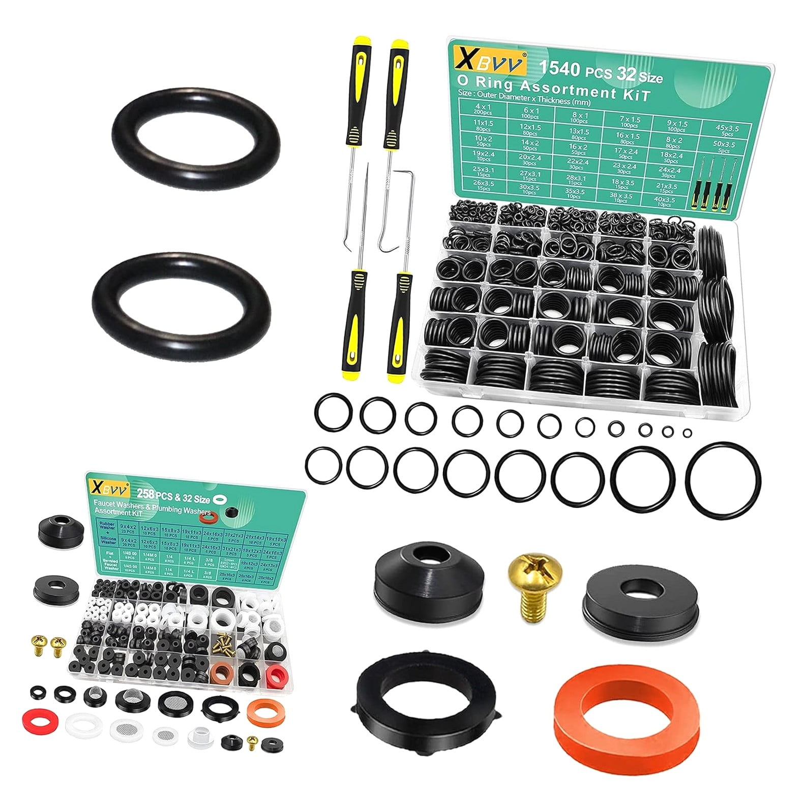 Bybiment 1540 Pcs 32 Size Metric Kit and 258 Pcs Washers and Plumbing ...